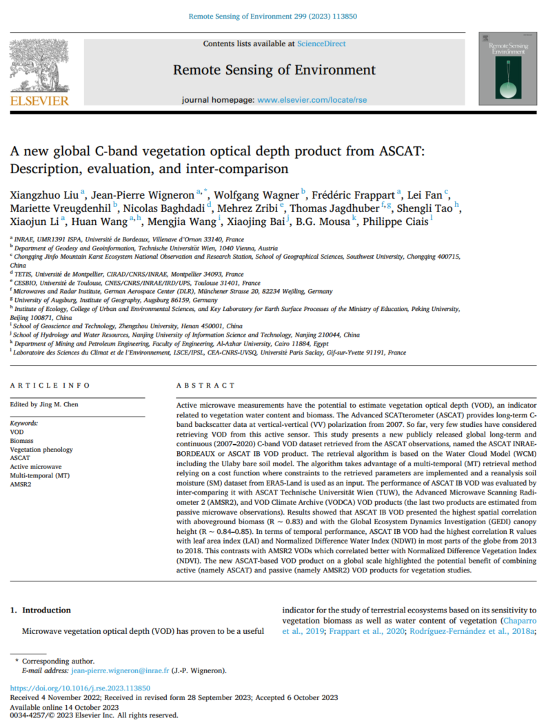 A new global C-band vegetation optical depth product from ASCAT is available – INRAE BORDEAUX ...